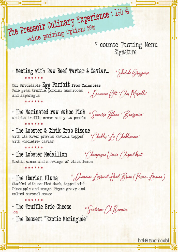 Our Menu – Restaurant – Le Pressoir Grand Case Saint Martin SXM