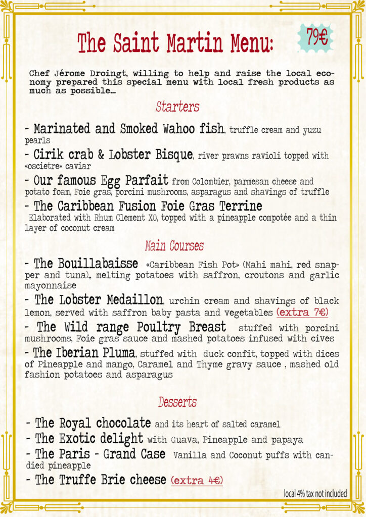 Our Menu – Restaurant – Le Pressoir Grand Case Saint Martin SXM